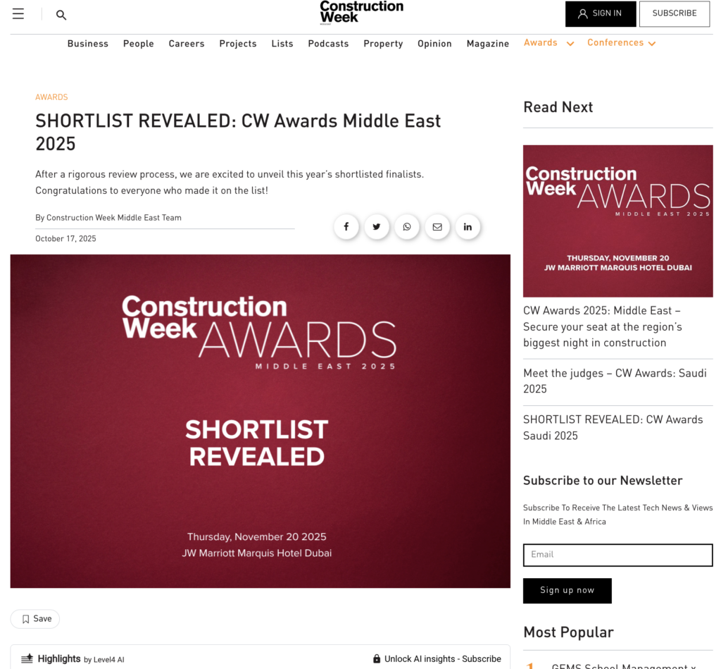 SHORTLIST REVEALED: CW Awards Middle East 2025 - LEOS Developments